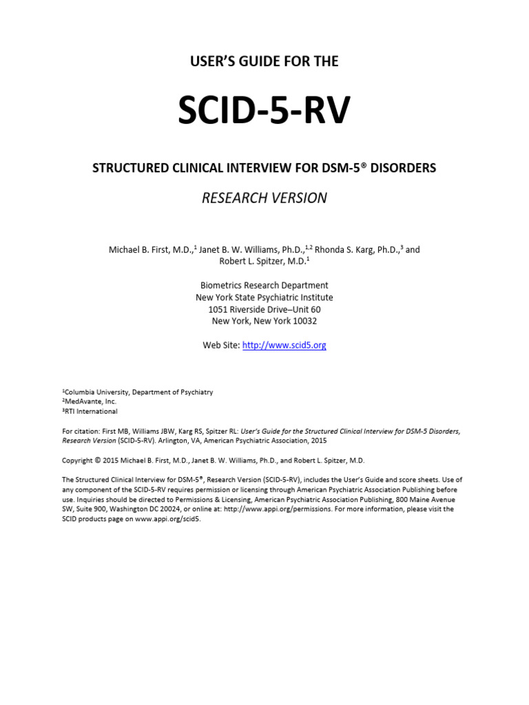 SCID 5 RV Users Guide | PDF | Mental Disorder | Psychosis
