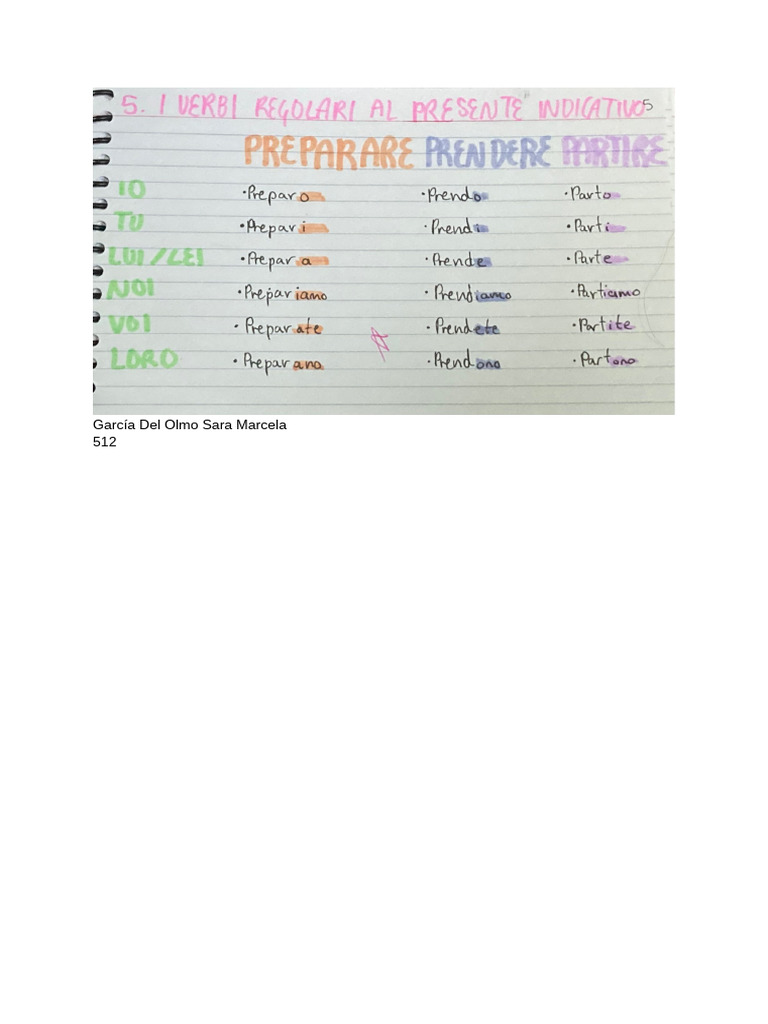 I Verbi Regolari Al Presente Indicativo | PDF