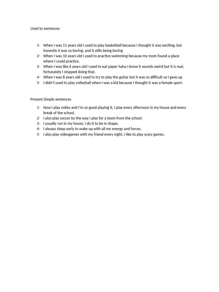 Used To Sentences | PDF