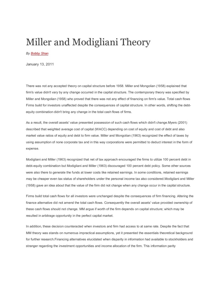 Miller and Modigliani Theory