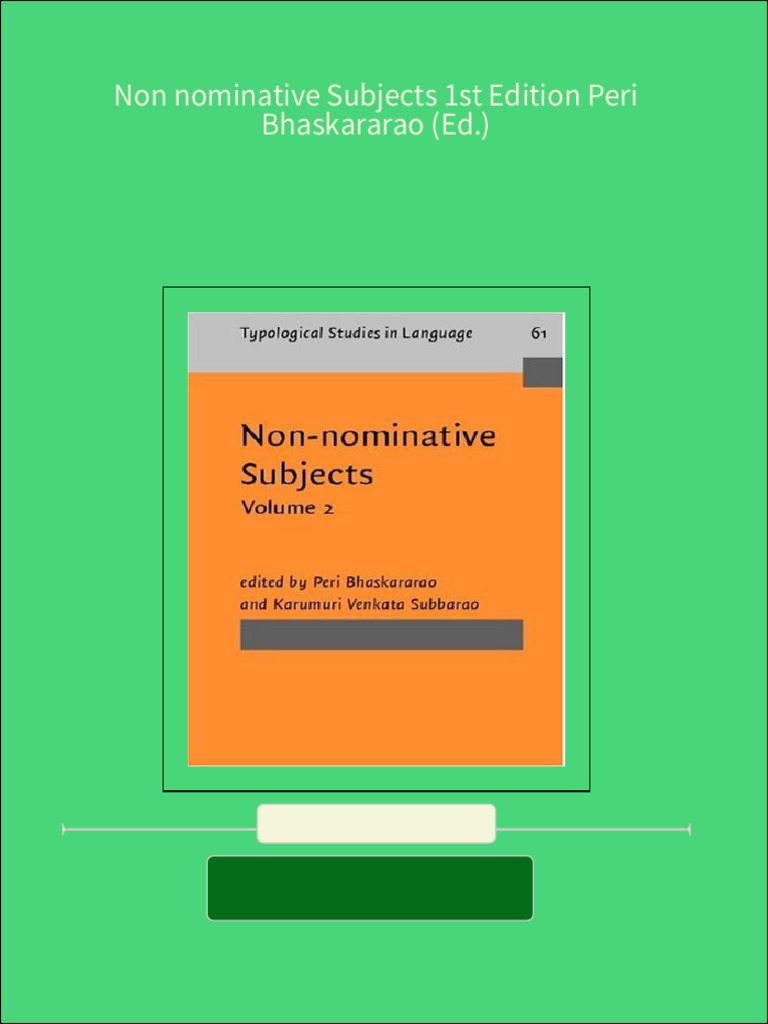 Non Nominative Subjects 1st Edition Peri Bhaskararao (Ed.) | PDF ...