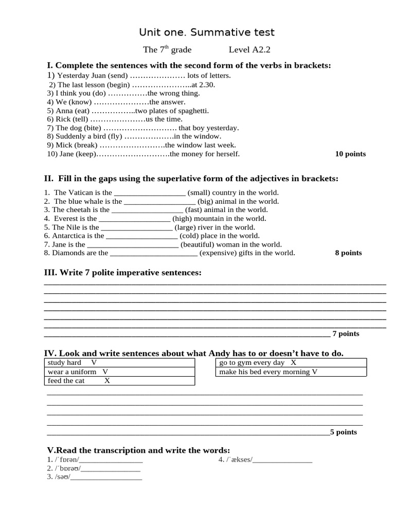 Unit One. Summative Test | PDF | Linguistic Morphology | Linguistics
