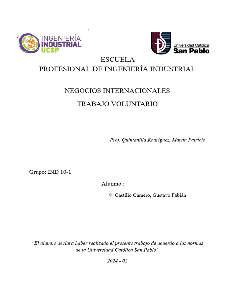 TRABAJO VOLUNTARIO - Castillo Gustavo | PDF | Business | Economias