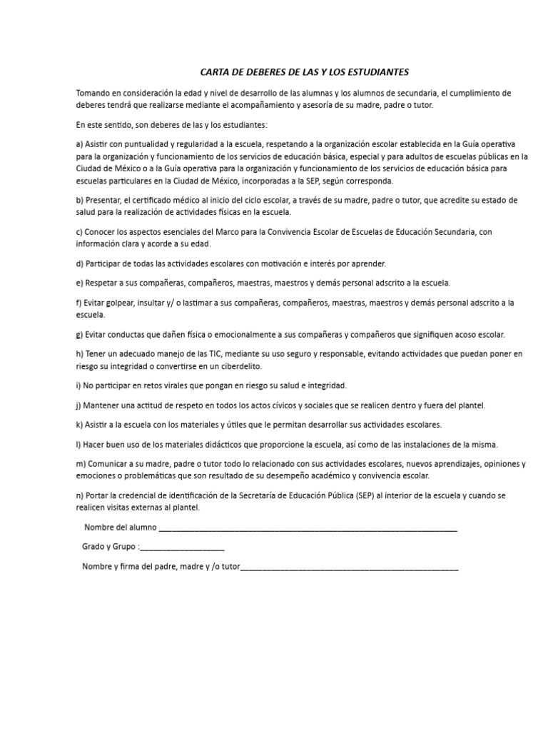 Acuerdos para Entregar A La Est86carta de Deberes de Las y Los ...