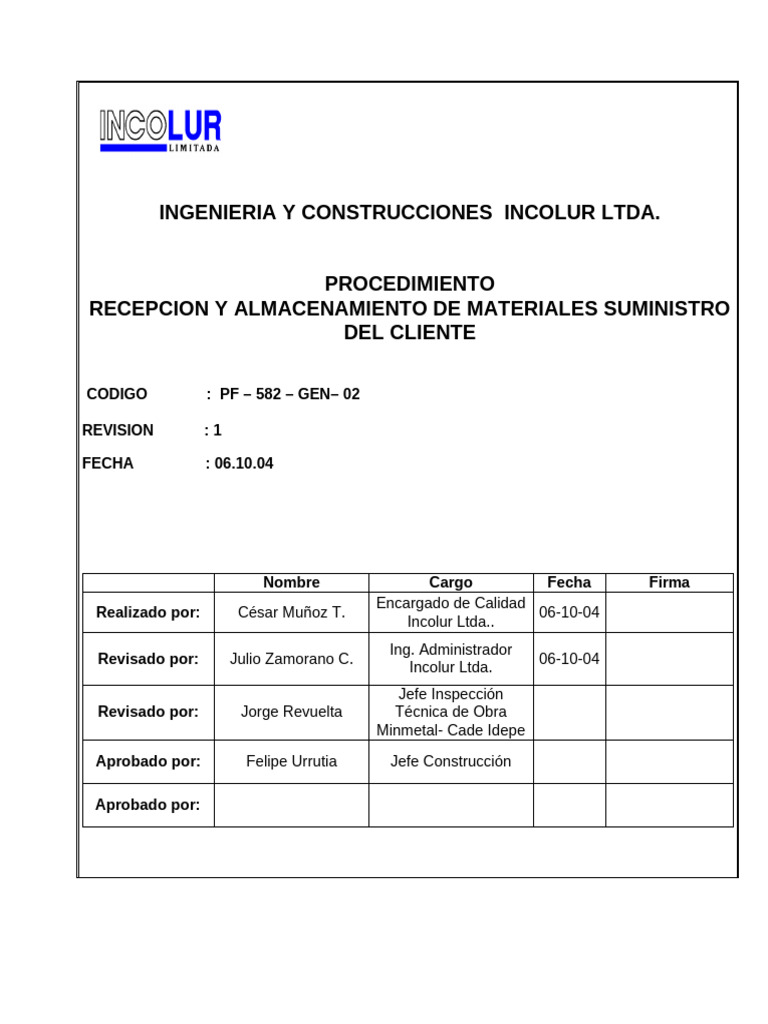 PF-GEN-02 Recepción y Almac. Rev 1 | PDF | Entorno natural | Naturaleza