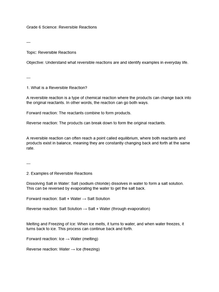 Reversible reaction | PDF