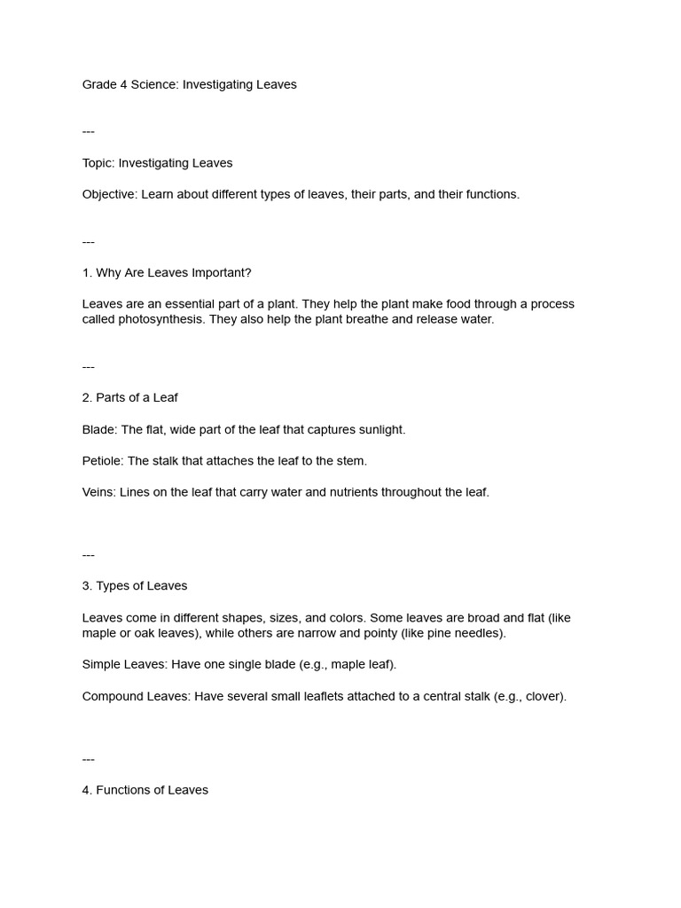 Exploring Leaf Types and Functions | PDF