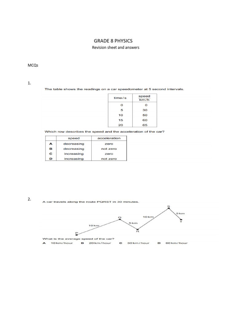 GRADE 8 PHYSICS Ws 2nd Quiz | PDF