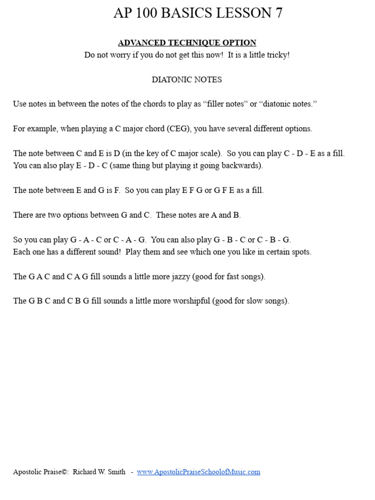 AP Basics Lesson 7 NEW 1 | PDF | Chord (Music) | Pitch (Music)