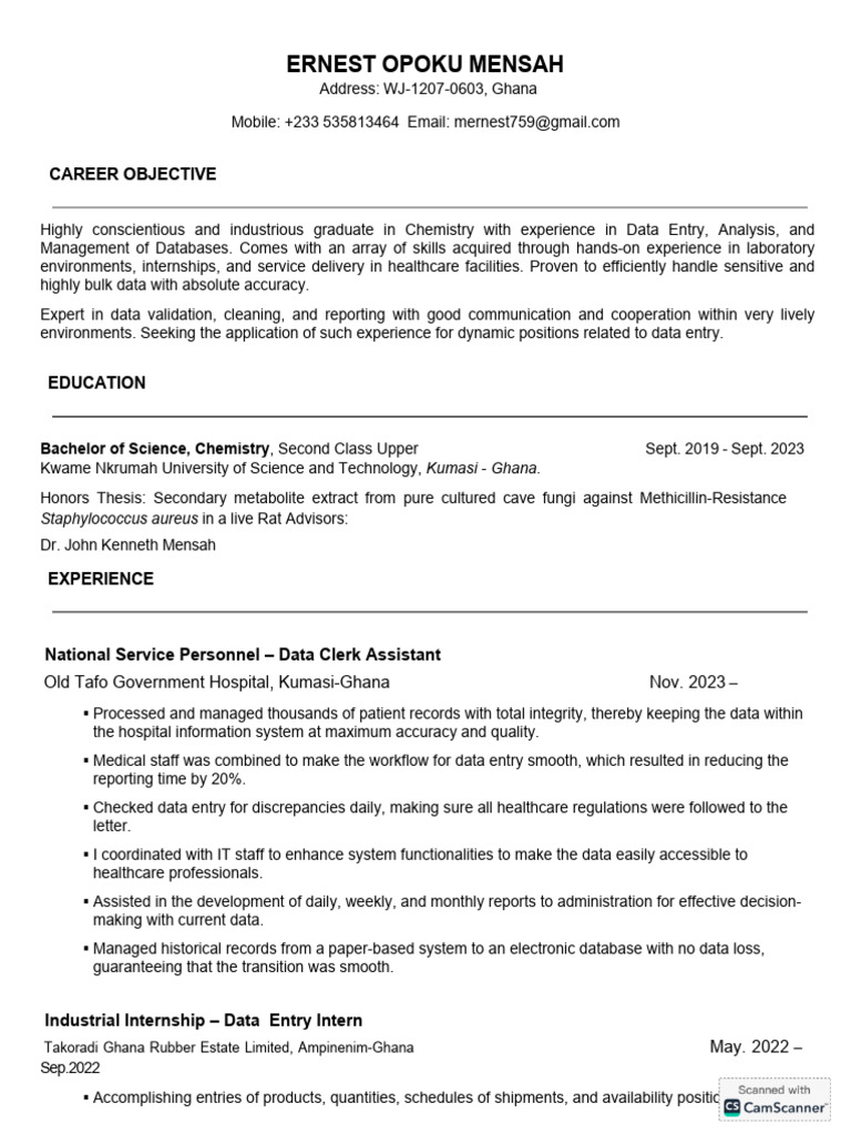 Ernest Opoku Mensah Updated CV | PDF | Data | Microsoft Excel