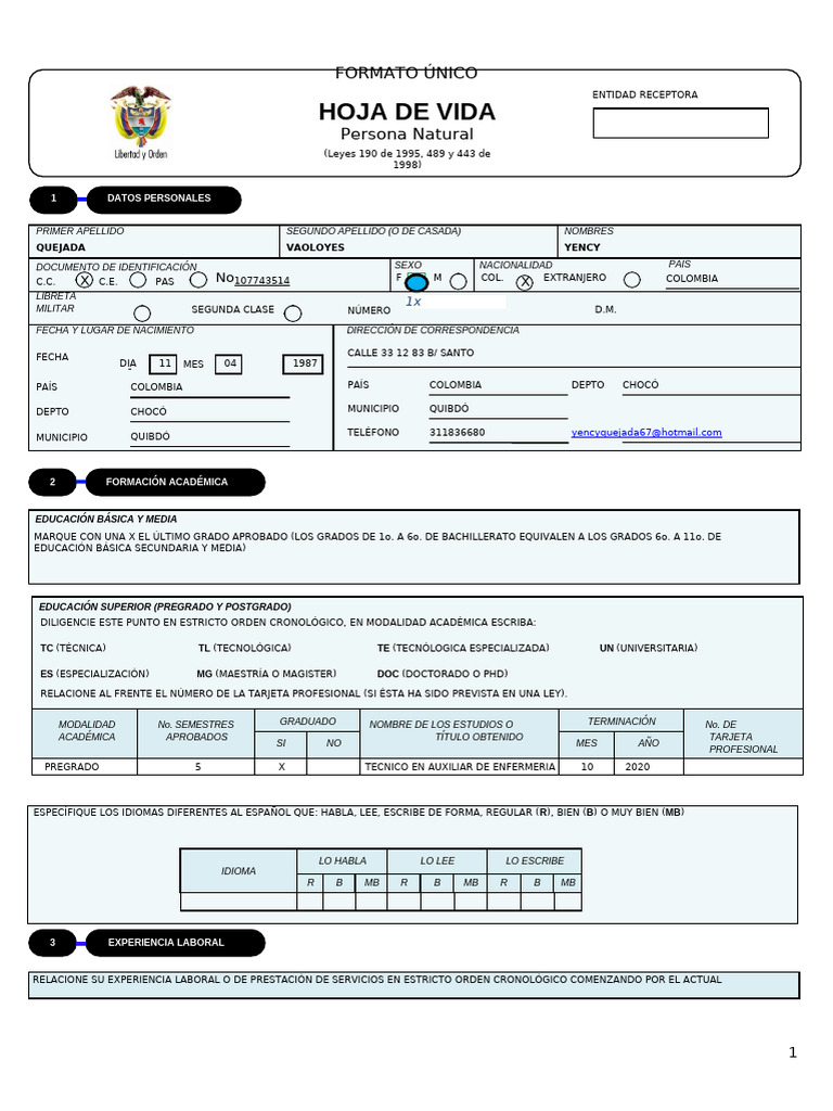Yency Quejada Hoja de Vida Del Sigep | PDF