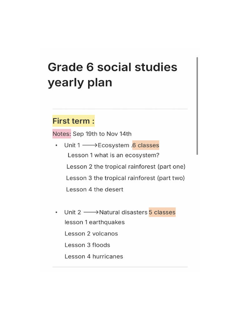 Grade 6 Social Studies Yearly Plan | PDF