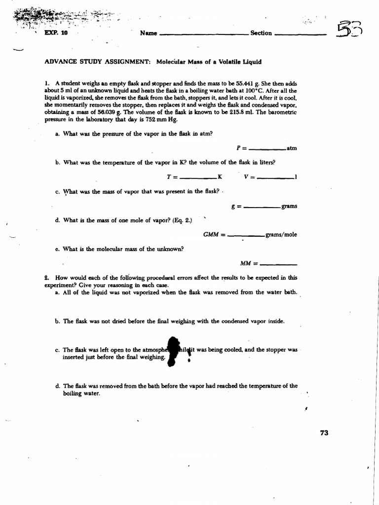 Molecular Mass Calculation of Volatile Liquid | PDF | Vapor | Boiling