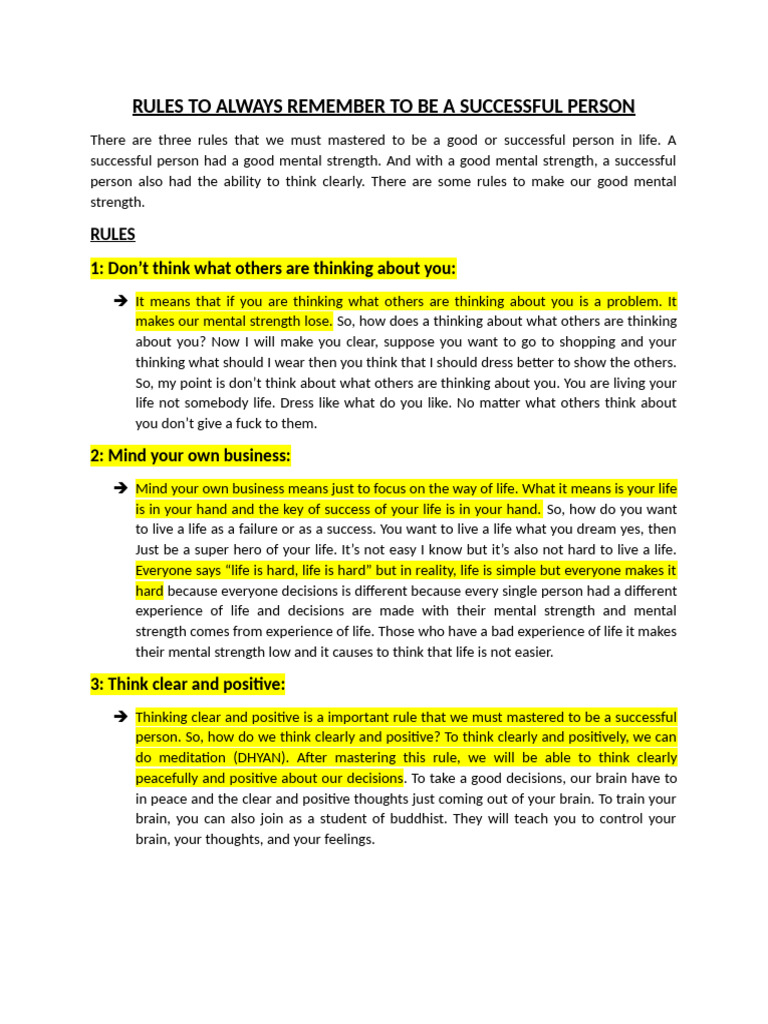Rules To Always Remember To Be A Successful Person | PDF | Career ...