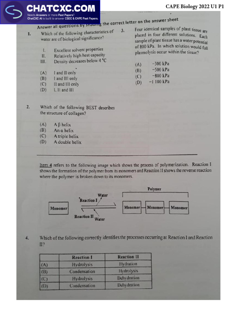 Cape Biology U1 p1 2022 2 | PDF