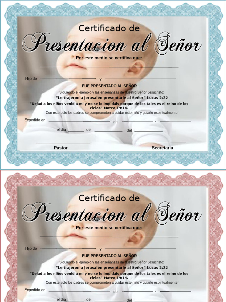 Certificado de Presentacion Al Señor | PDF