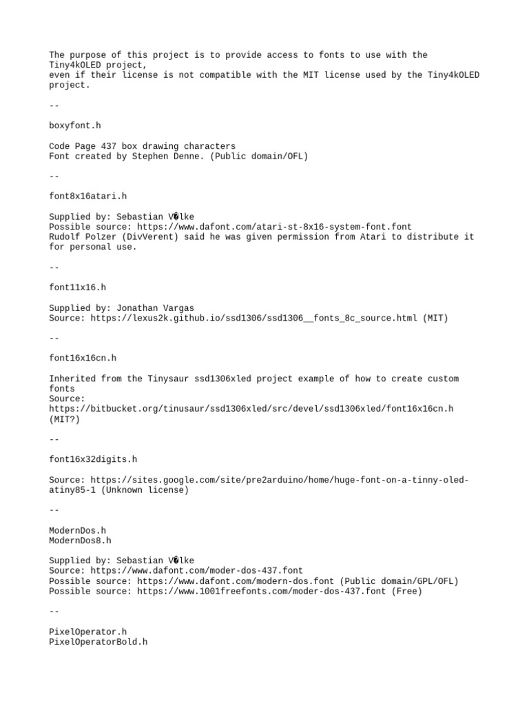 Font Collection for Tiny4kOLED Project | PDF | Computers | Technology ...