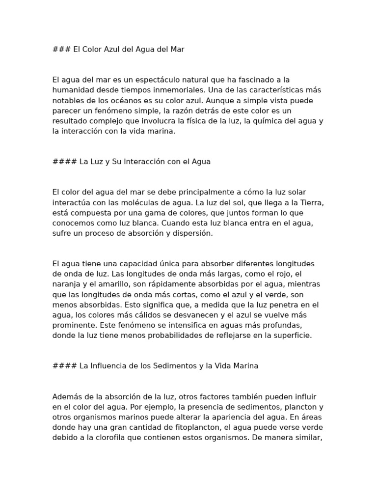 El Color Azul Del Agua Del Mar | PDF | Color | Agua