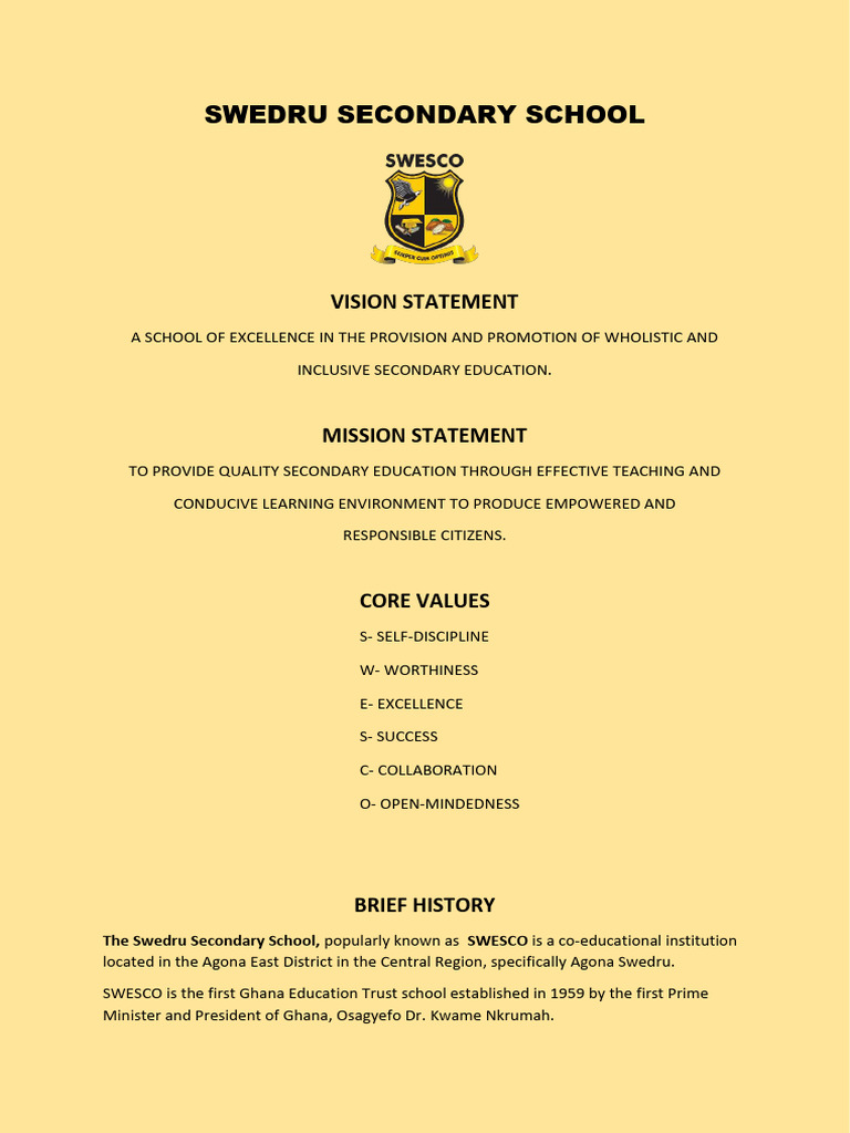 Swedru Secondary School: Vision Statement | PDF | Wellness