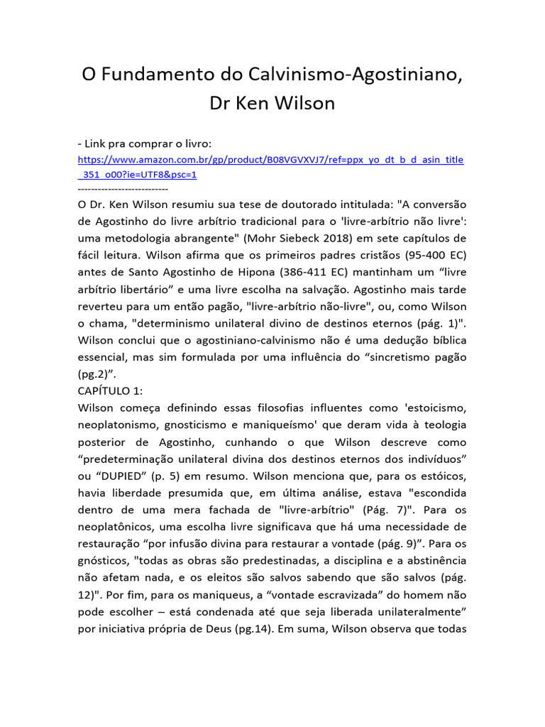 O Fundamento Do Calvinismo-Agostiniano, DR Ken Wilson | PDF | Agostinho de Hipona | Fundadores ...