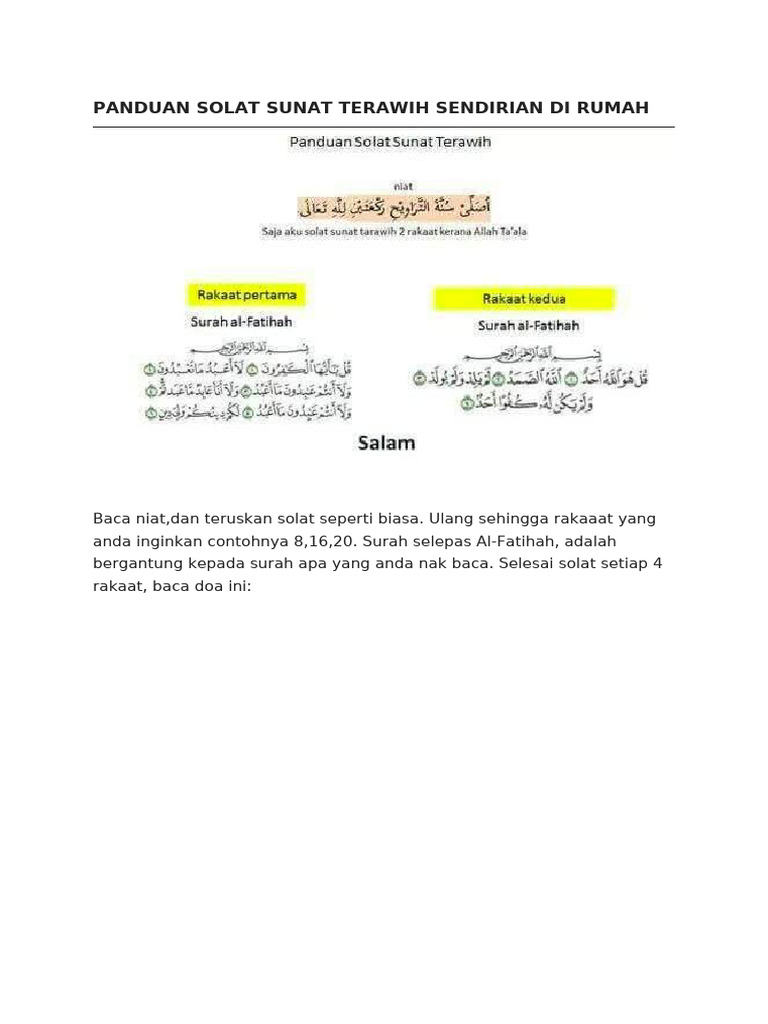 Panduan Solat Terawih di Rumah | PDF