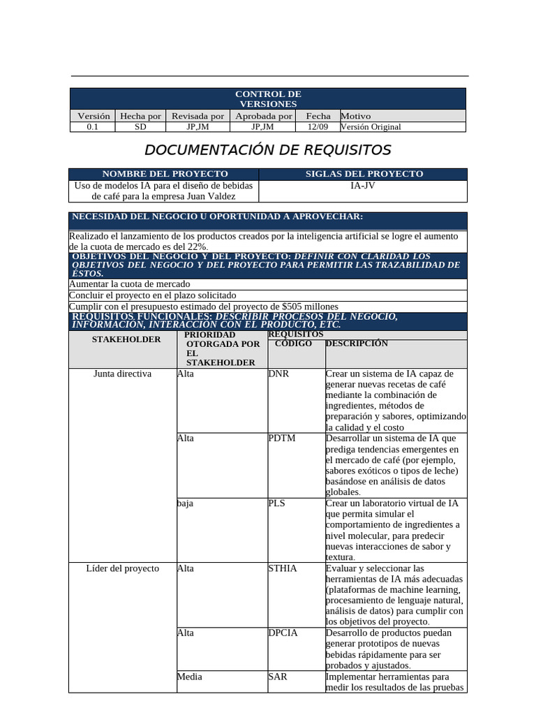 Formato Documentación de Requisitos IA-JV | PDF | Inteligencia artificial | Inteligencia (IA) y ...