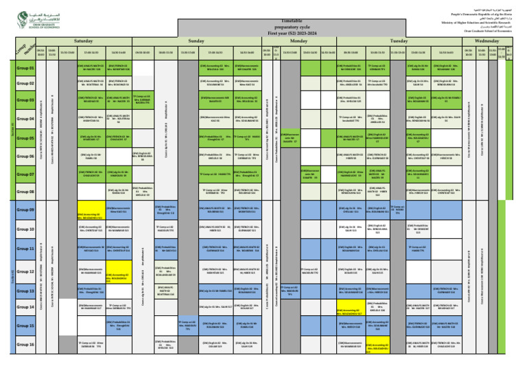 Timetable First Year Preparatory Cycle S1 - 2023-2024 FF | PDF