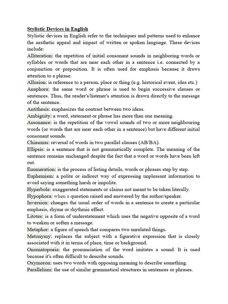 Stylistic Devices in English | PDF