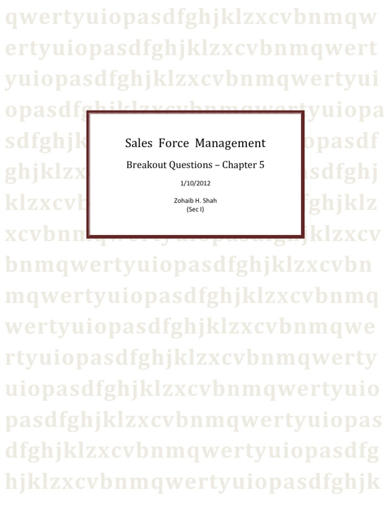 Assignment 1 (2) Sale Force Management | PDF | Forecasting | Sales