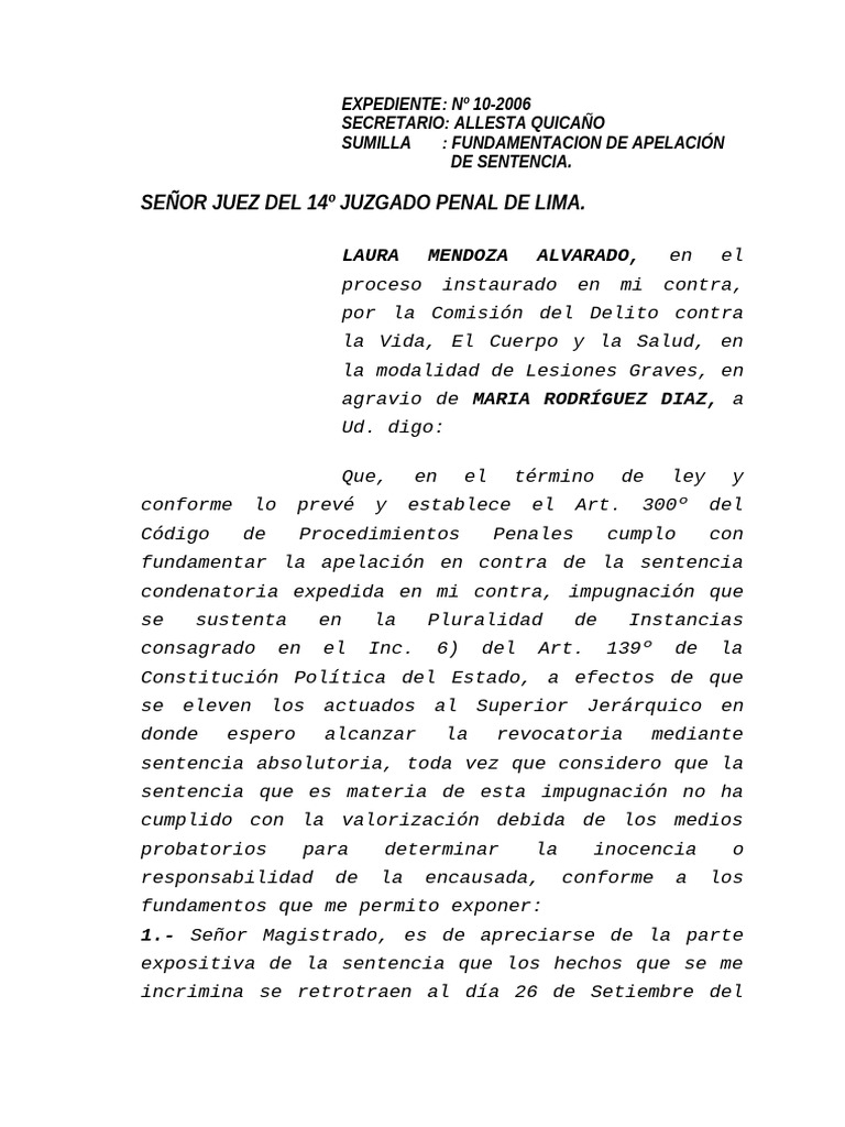 Apelación de Sentencia por Lesiones Graves | PDF | Sentencia (ley ...