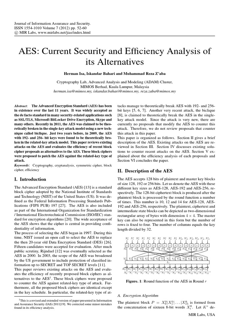 AES - Current Security and Efficiency Analysis of Its Alternatives ...