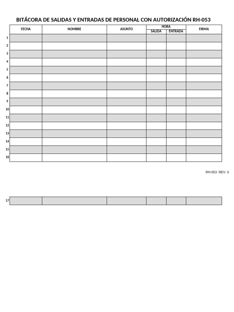 (Rh-053 Bitacora de Salidas y Entradas Del Personal | PDF