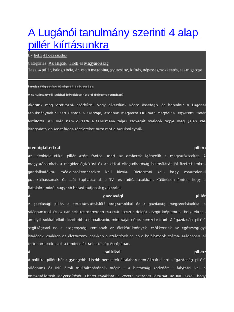 A Lugánói Tanulmány Szerinti 4 Alap Pillér | PDF