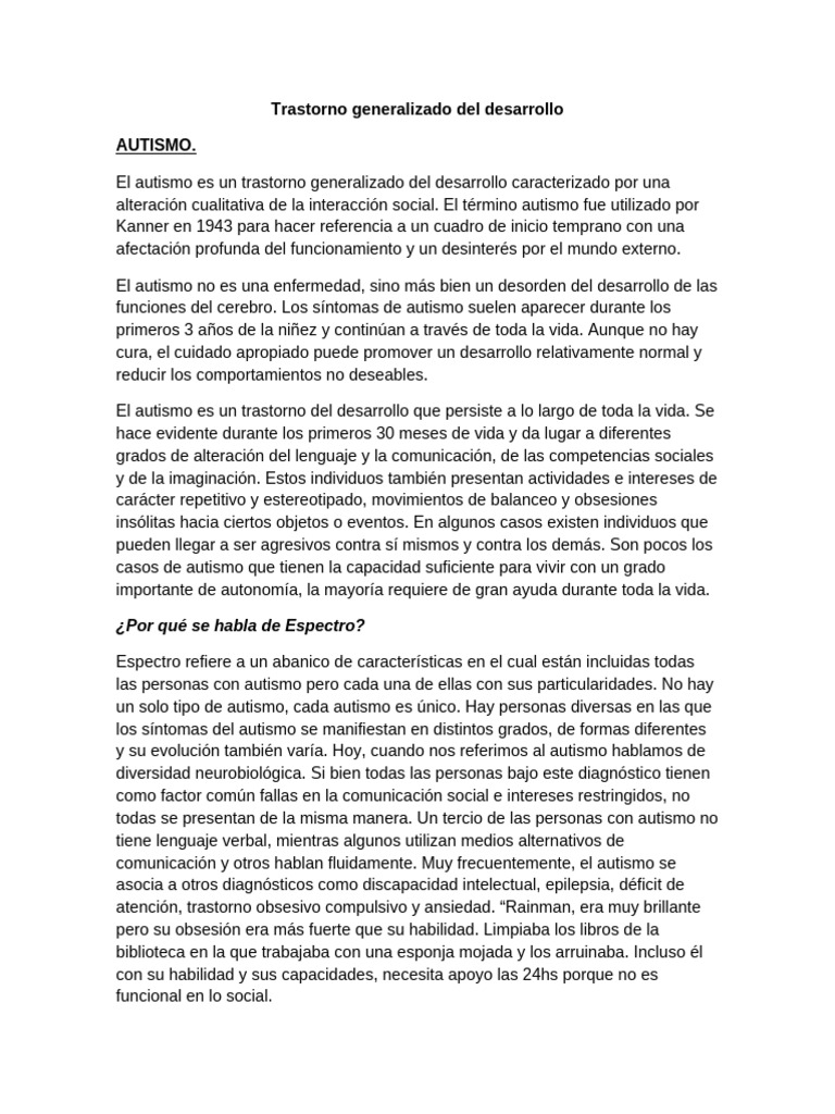 Trastorno Generalizado Del Desarrollo-1 | PDF | Espectro autista | Trastorno mental