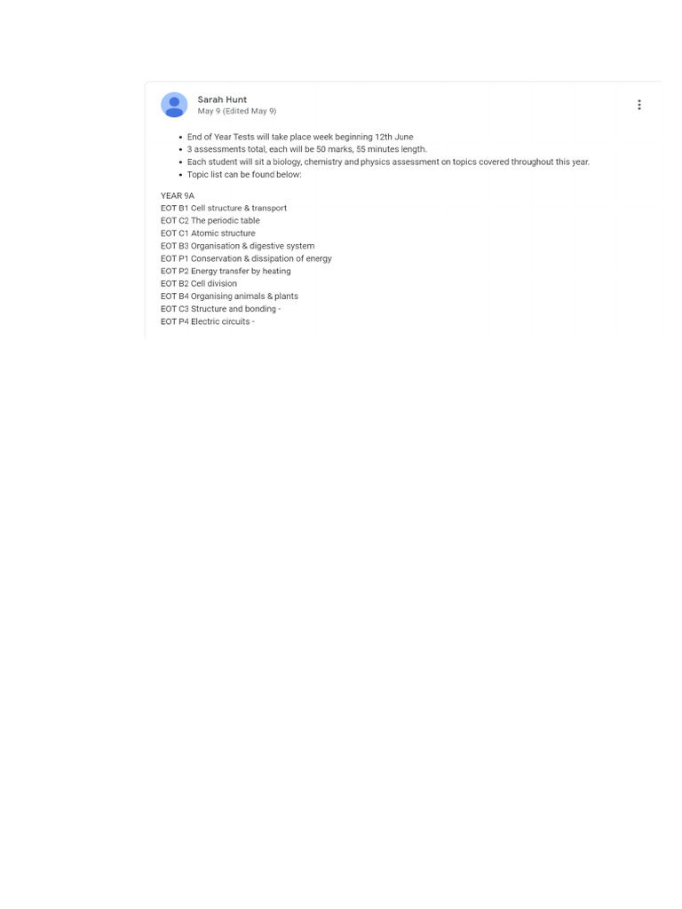 Science EOY Topics | PDF