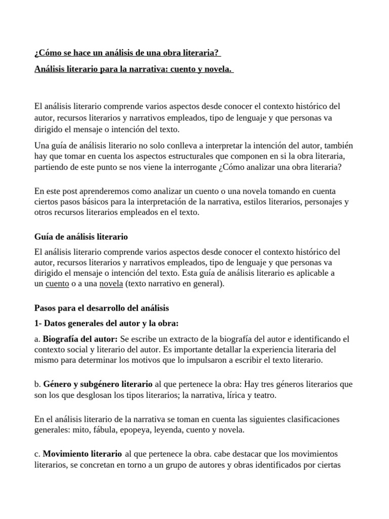 Guía de Análisis Literario para La Narrativa Cuento y Novela | PDF ...