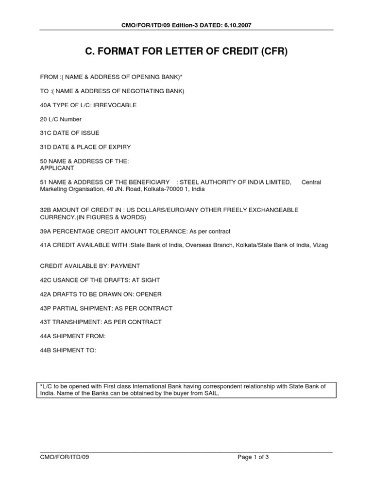 Letter Credit Format CFR | PDF