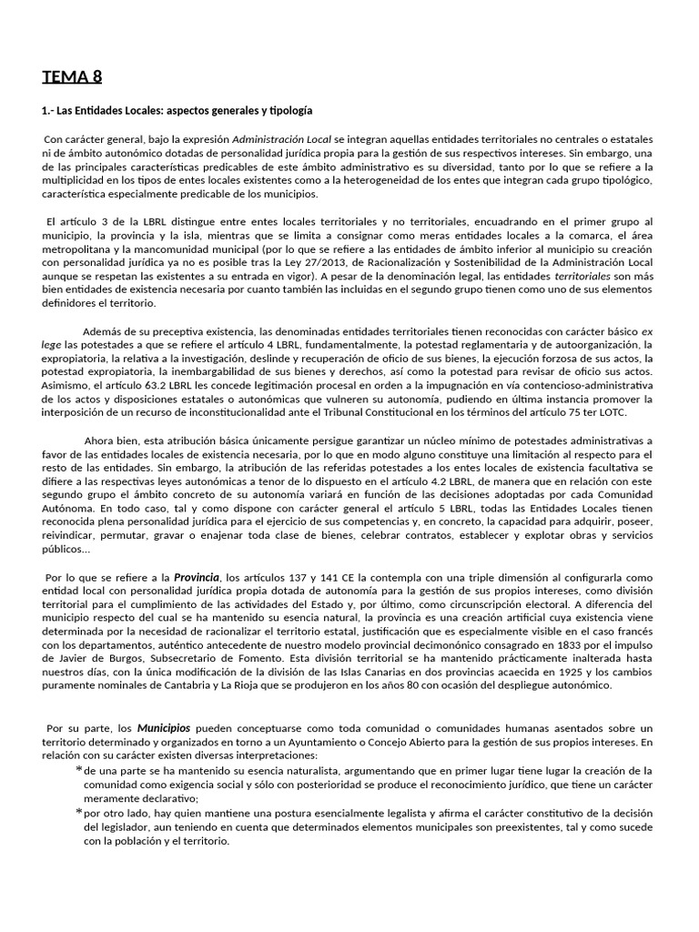 Entidades Locales: Tipos y Potestades | PDF | Regulación | Gobierno local