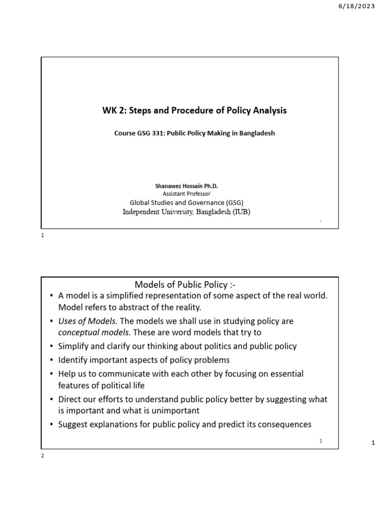 WK 4 - Models of Public Policy Analysis | PDF | Policy | Cost–Benefit ...