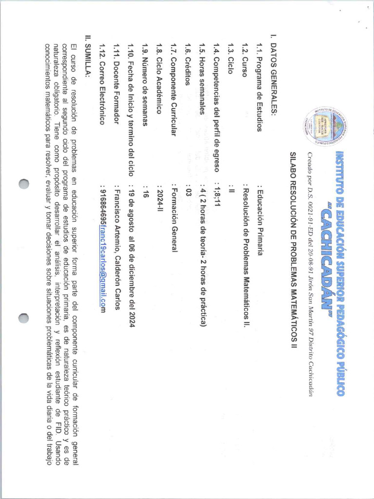 Silabo Del Curso de Resolución de Problemas Matematicos II | PDF