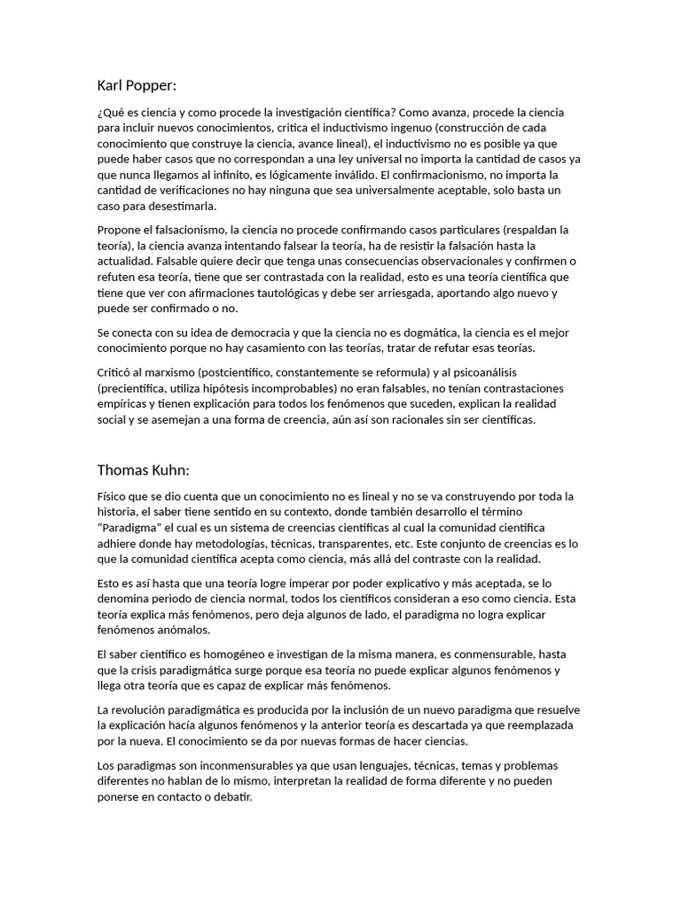 Ciencia y Paradigmas: Popper, Kuhn y Feyerabend | PDF | Teoría ...