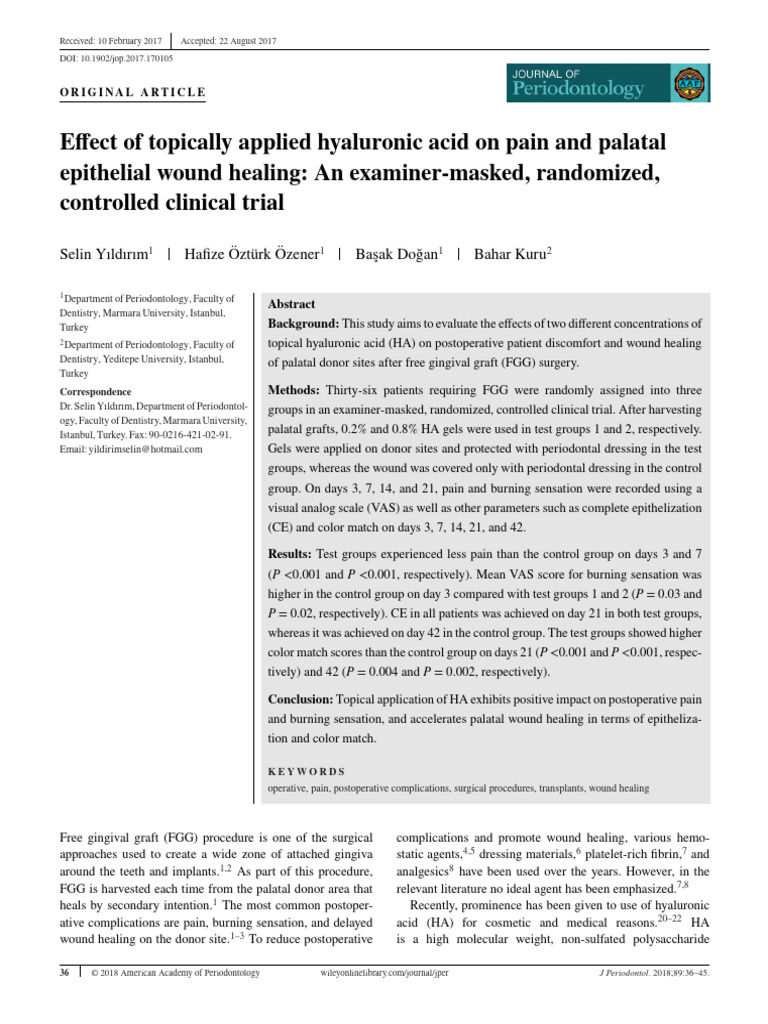 Journal of Periodontology - 2018 - Y LD R M - Effect of Topically Applied Hyaluronic Acid On ...
