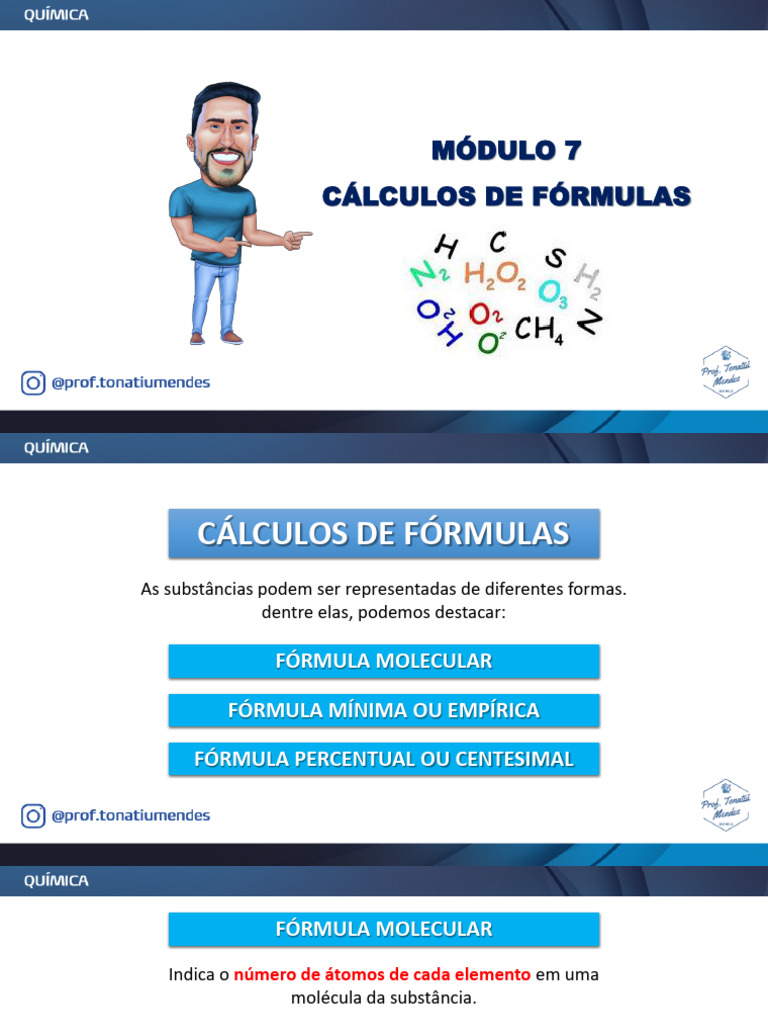 Módulo 07 - Cálculos de Fórmulas | PDF | Moléculas | Substancias químicas