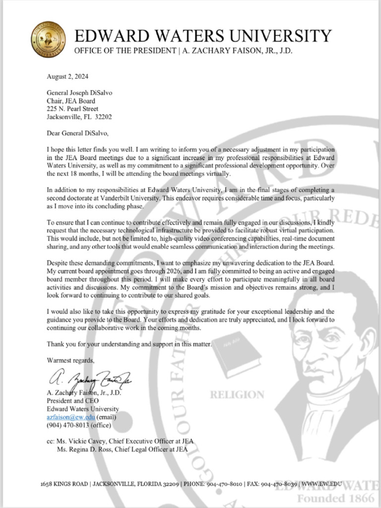 Faison's Letters To JEA Board and Attendance Records | PDF