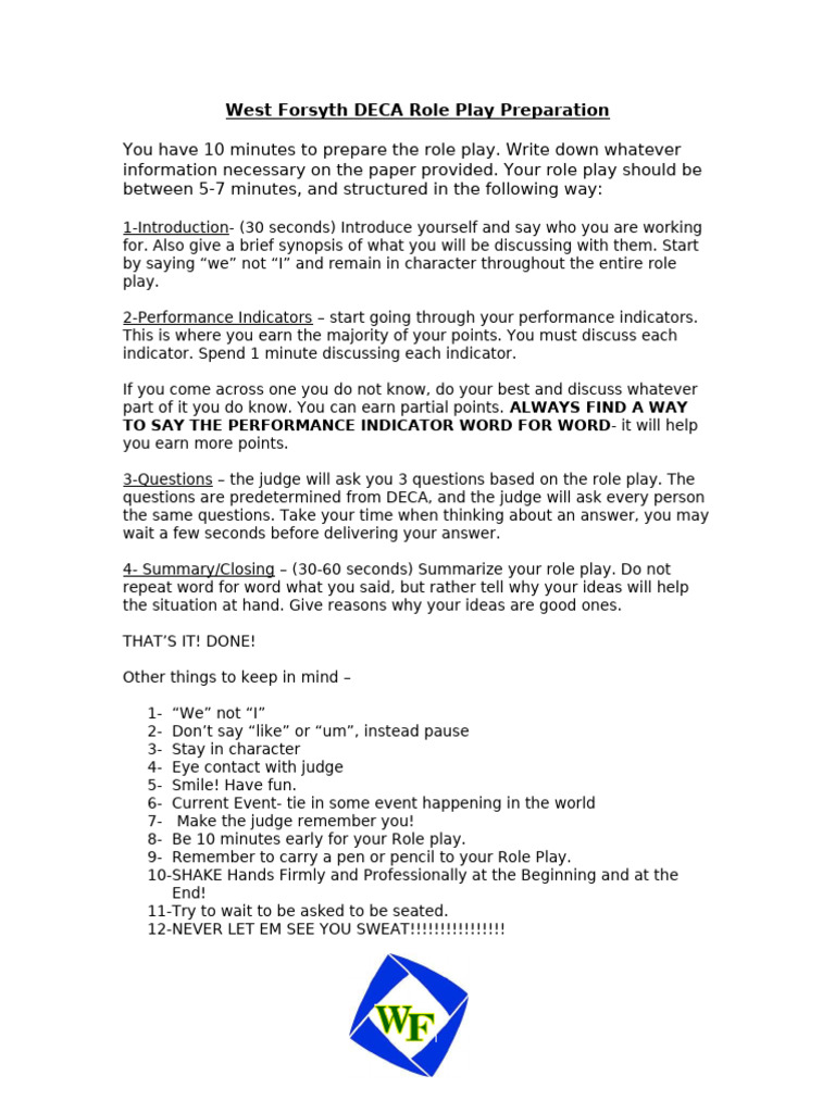 Deca - Role - Play - Preparation Guidelines | PDF | Language Arts ...