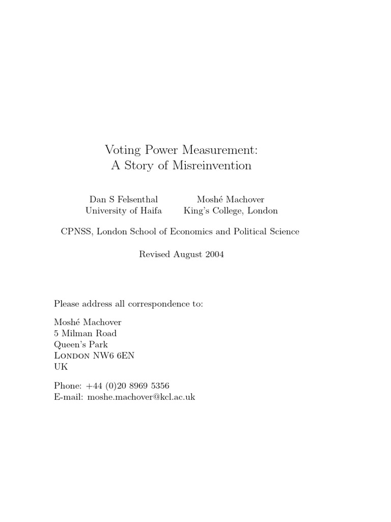 Voting Power Measurement | PDF | Voting | Probability