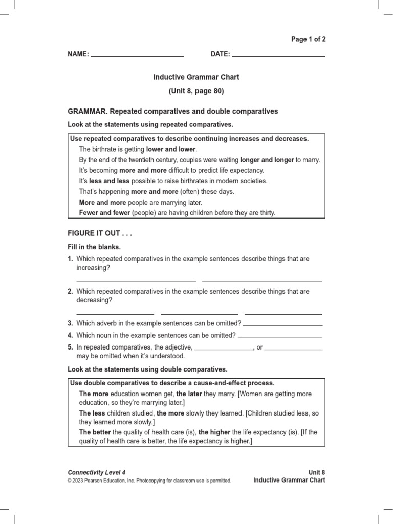 CTY4 Inductive Grammar Charts Unit 8 | PDF | Adverb | Languages
