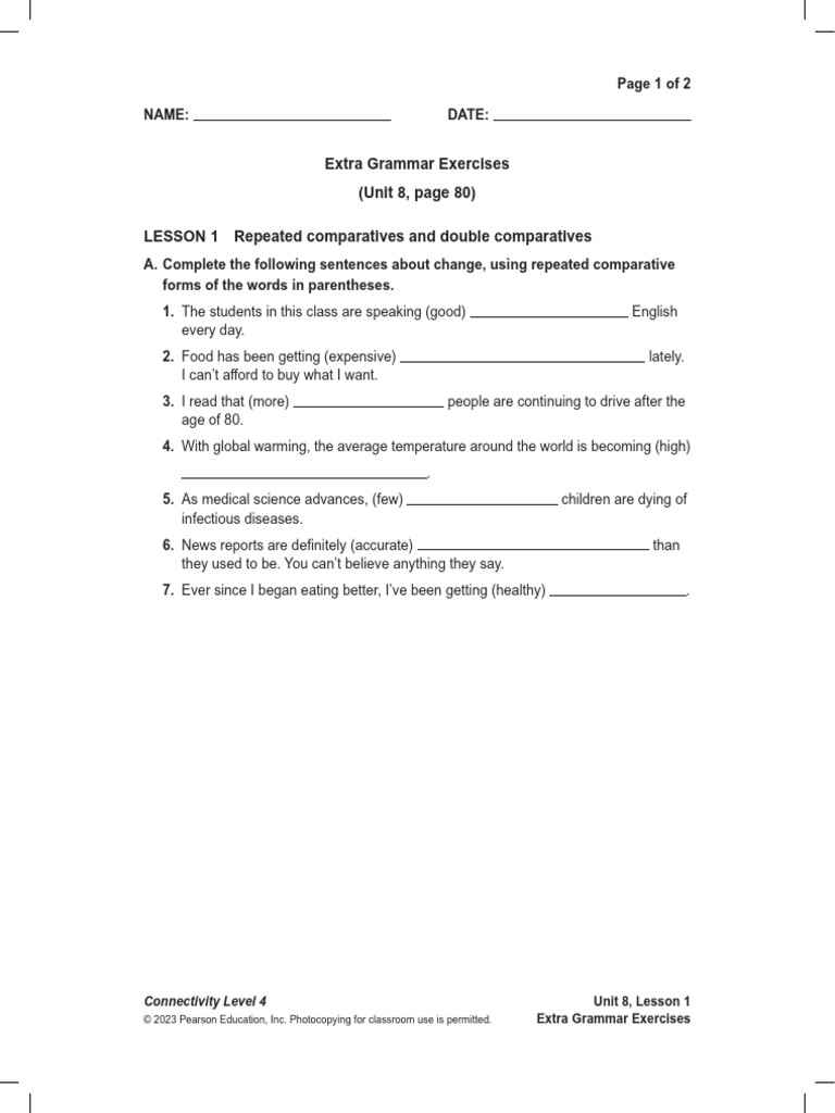 CTY4 Extra Grammar Exercises Unit 8 | PDF | Climate Change | Natural Environment