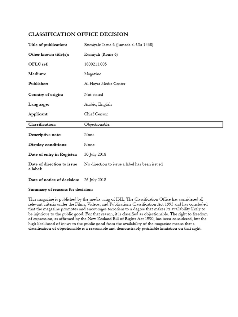 Classification Office Decision: Display Conditions | PDF
