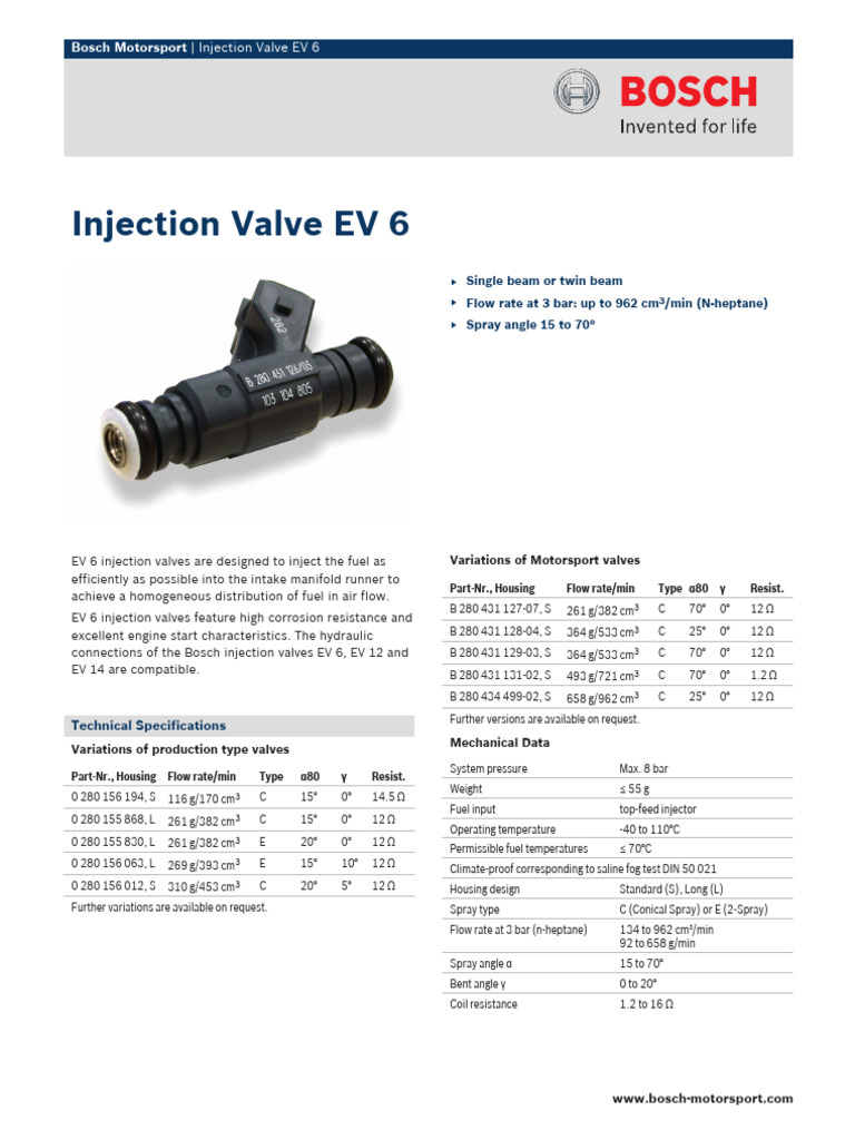 Esquema Deadtime Bosch Ev6 | PDF | Fuel Injection | Vehicle Technology